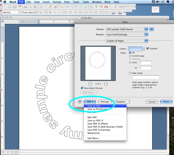 Using MSWord to generate circular text for cutting