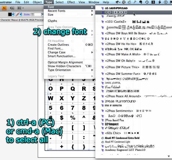 Character map templates for Inkscape and Illustrator
