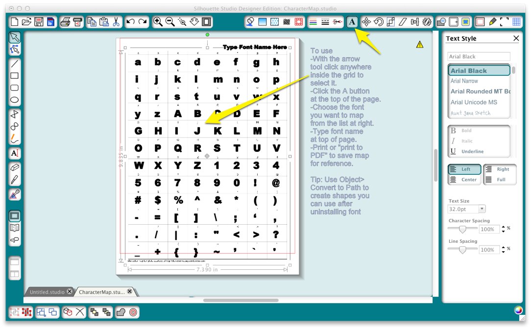 Character map template for Silhouette Studio