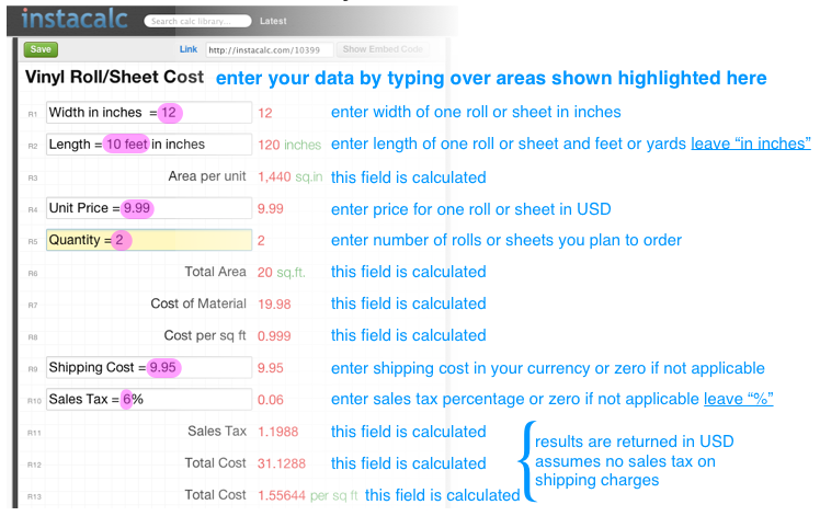 Vinyl Cost Calculator
